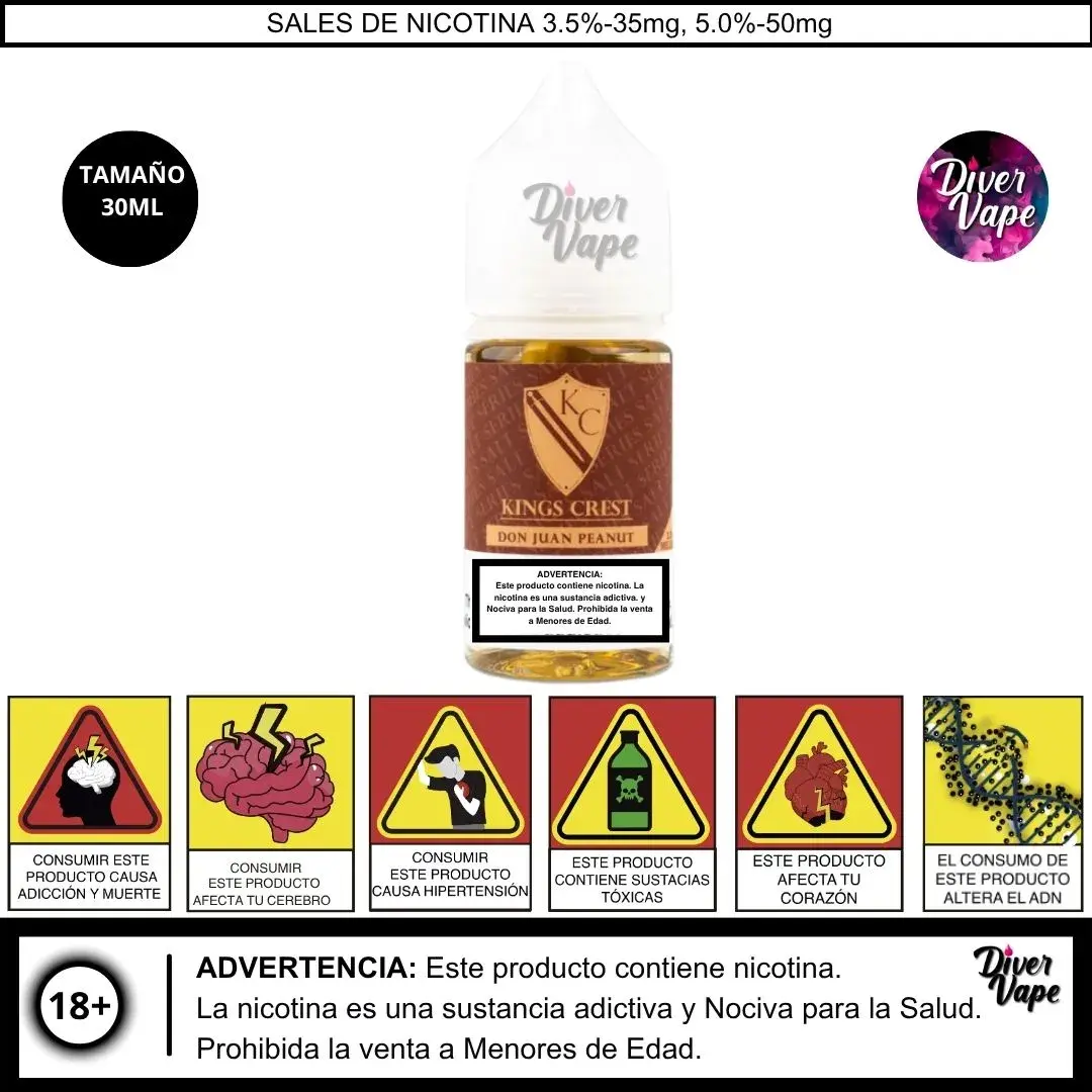 Kings Crest Don Juan Peanut Salts - 30ml -Kings Crest - Divervape Tienda de Vapeo | Vapers